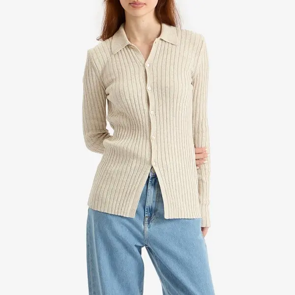 トップス AURALEE RIB KNIT SHIRT CARDIGAN Auralee Rib Knit Shirt Cardigan - Top Ivory Beige | Editorialist